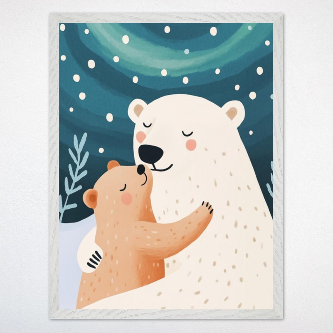 Affectionate Polar Bear Decor, Arctic Nursery Wall Art, Framed Decor ...