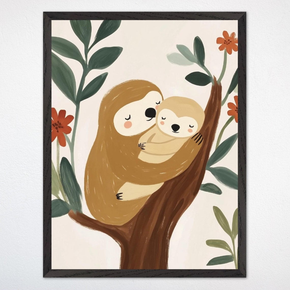 Affectionate Sloth Nursery Wall Art, Cute Sloth, Mom And Baby Animal ...