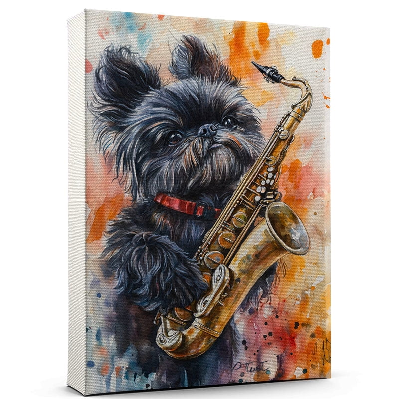 Affenpinscher Dog Stretched Canvas Size 8x12 – Saxophone Theme Dog Art ...