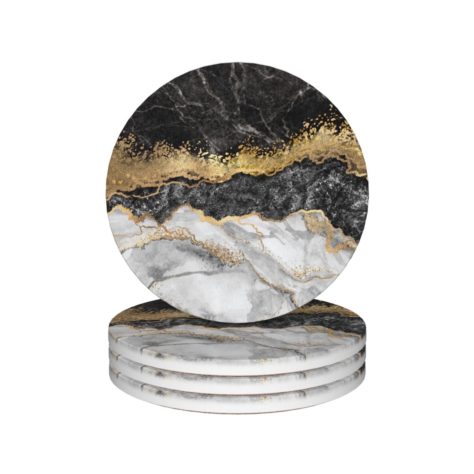Affilleve Gold Marble Ceramic Round Coasters,4 Count Mugs Coasters ...