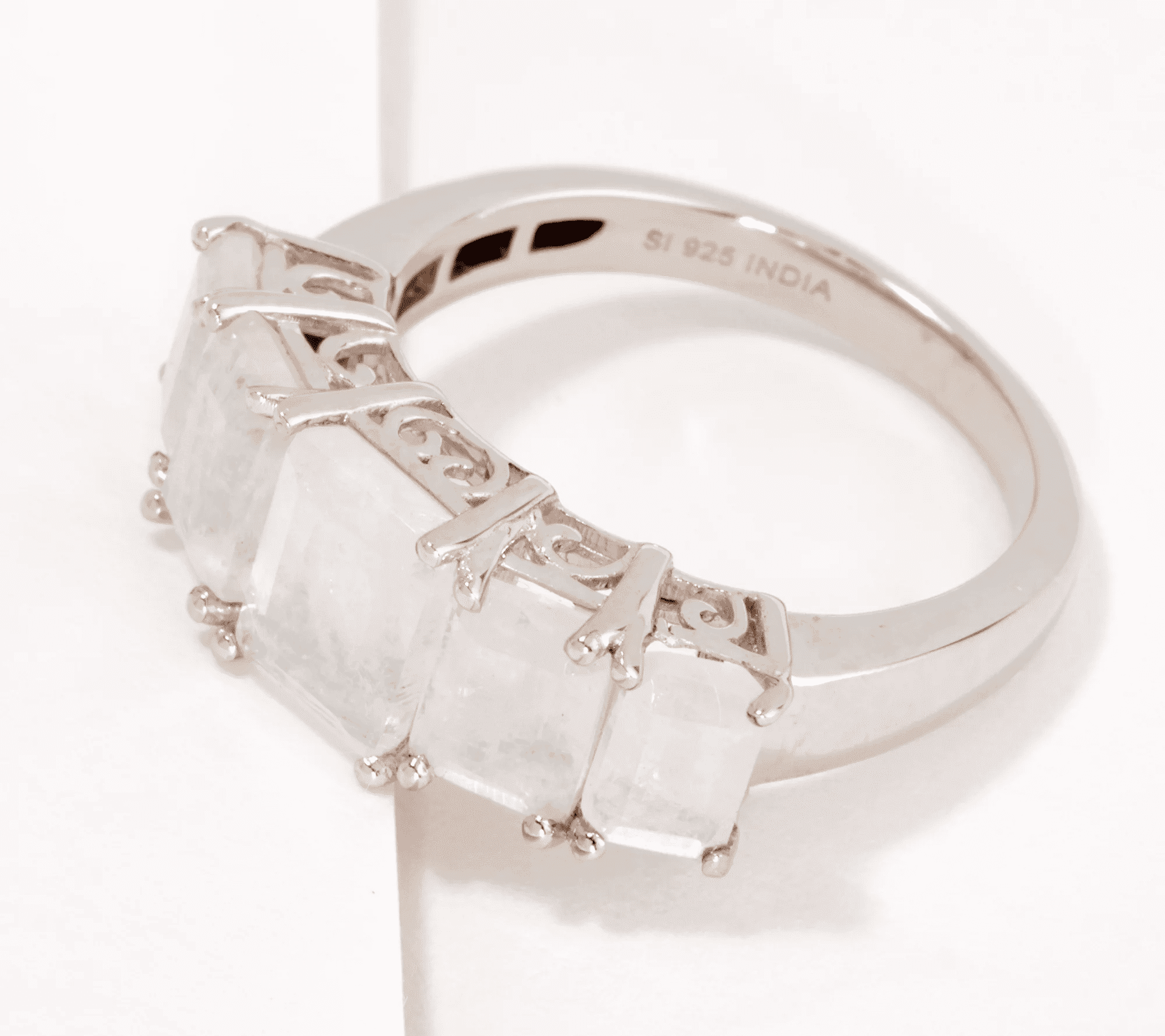 Affinity Gems Sterling Silver Moonstone Octagon Cut 5-Stone Ring, Size ...