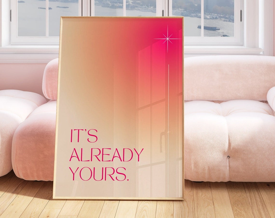 Affirmation Aura Print • Hot Pink Beige Minimalistic Poster • Spiritual ...