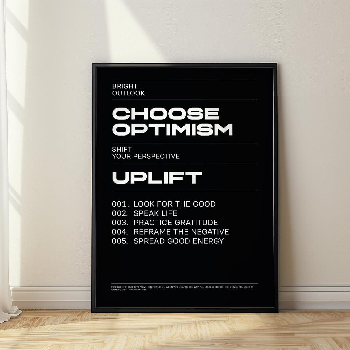 Affirmation Print – Black And White Typography Poster Featuring Choose Optimism And Uplift ...