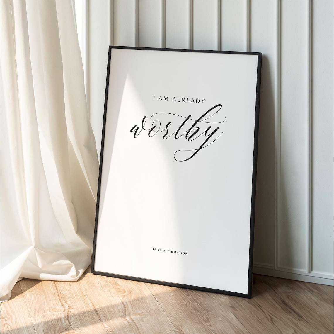 Affirmation Print, I Am Worthy, Positive Minimalist Script Wall Art ...