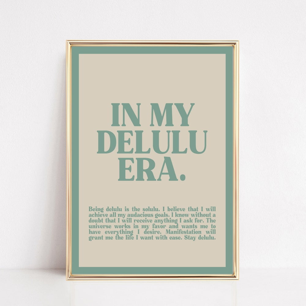 Affirmation Wall Art, Sage Green Wall Art, In My Delulu Era, Retro Art ...