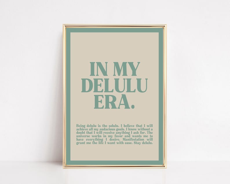 Affirmation Wall Art | Sage Green Wall Art | In My Delulu Era | Retro ...