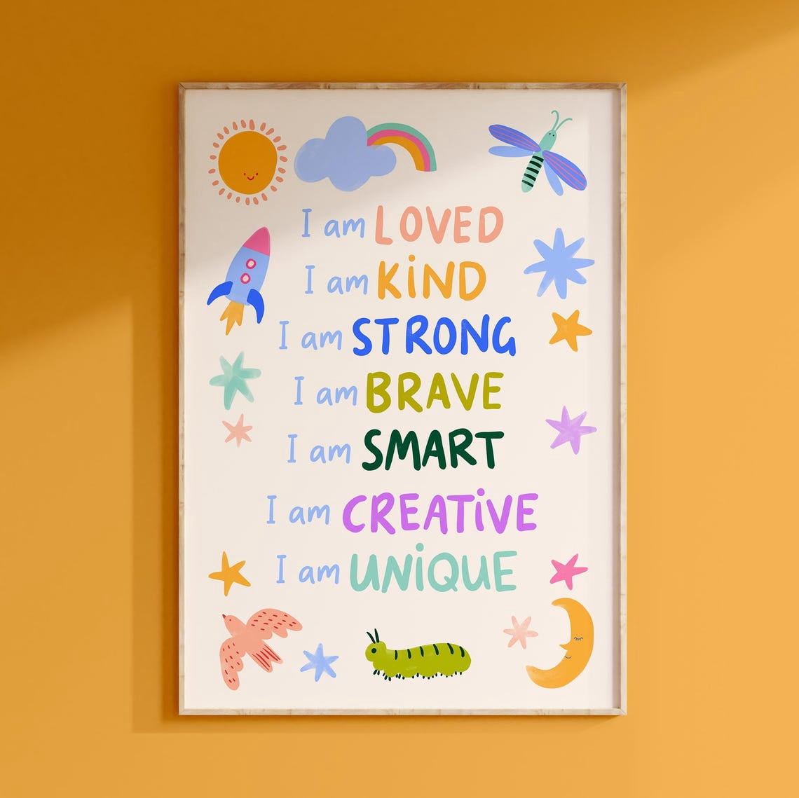 Affirmations Colourful Illustrated Positive Wall Decor Unframed Paper ...