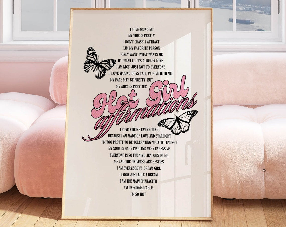 Affirmations Inspirational Quote Wall Art Preppy Room Decor, Y2K Poster ...