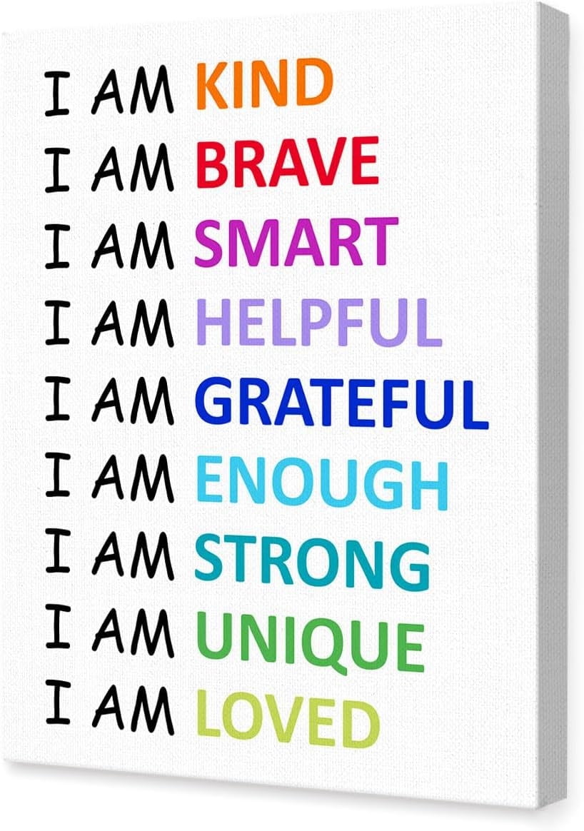 Affirmations for Kids Canvas Wall Art,I Am Kind,Brave Motivational ...