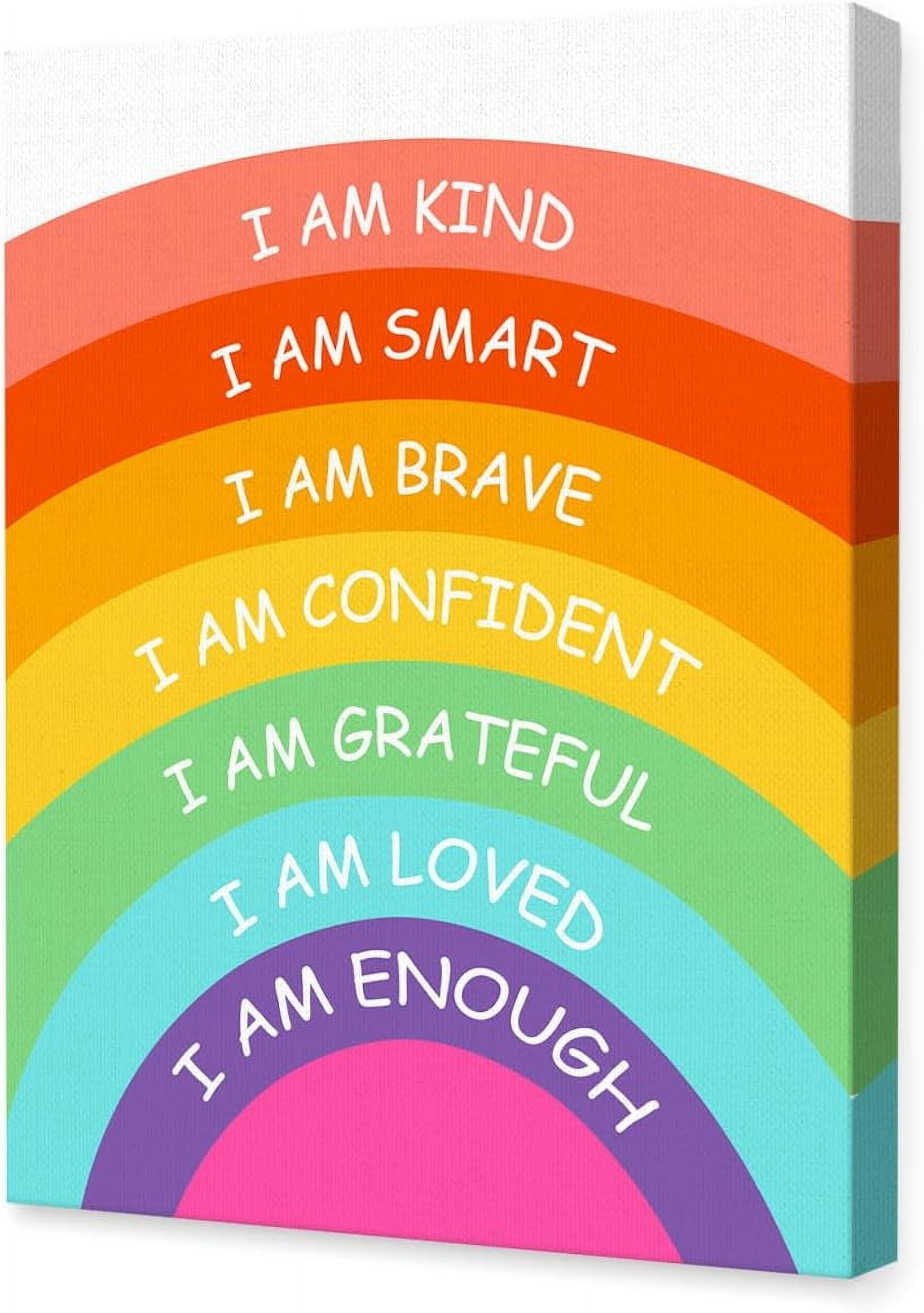 Affirmations for Kids Canvas Wall Art,I Am Kind,Brave With Rainbow ...