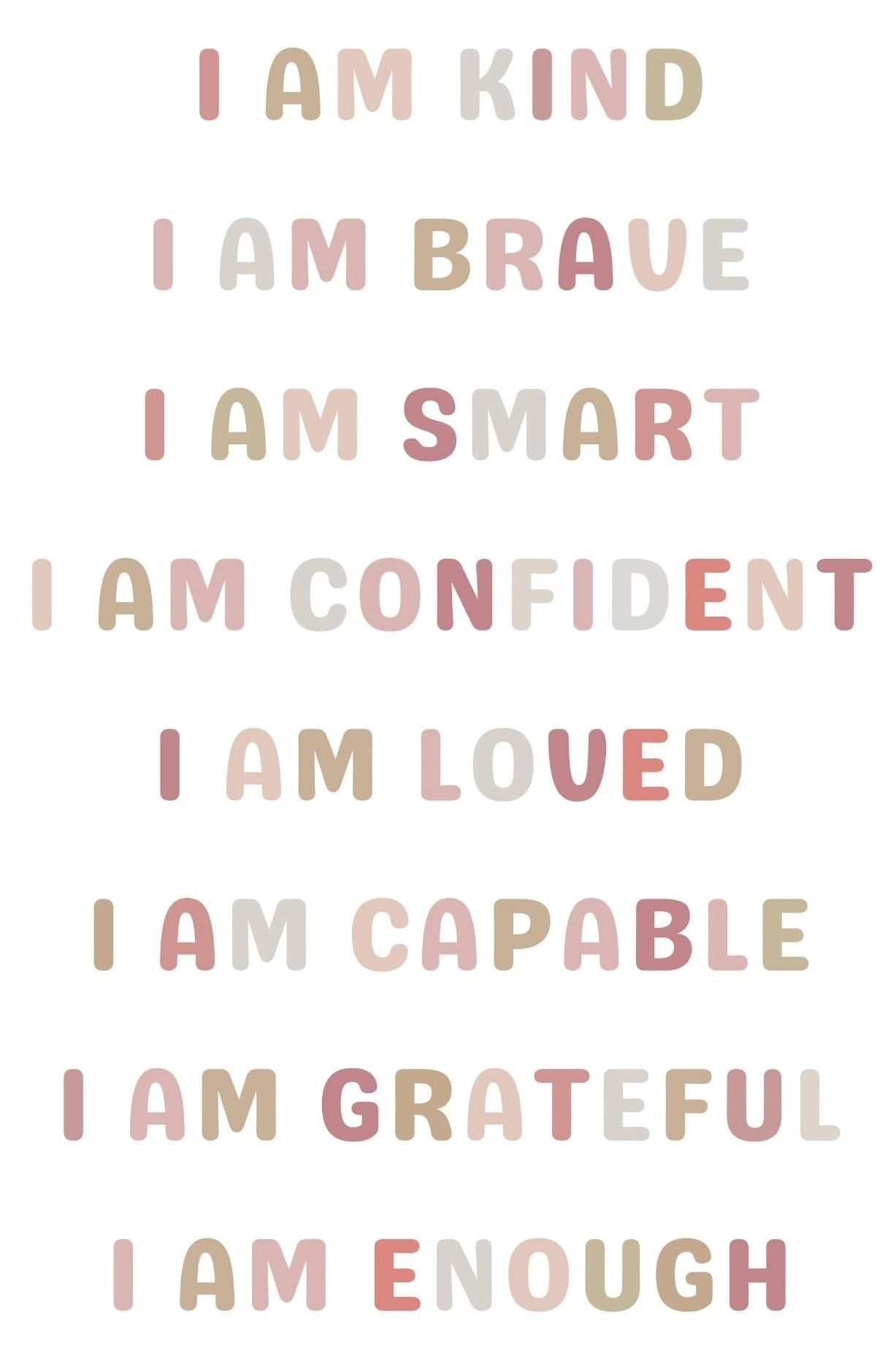 Affirmations Print - I Am Kind, I Am Brave Affirmation Wall Decor ...