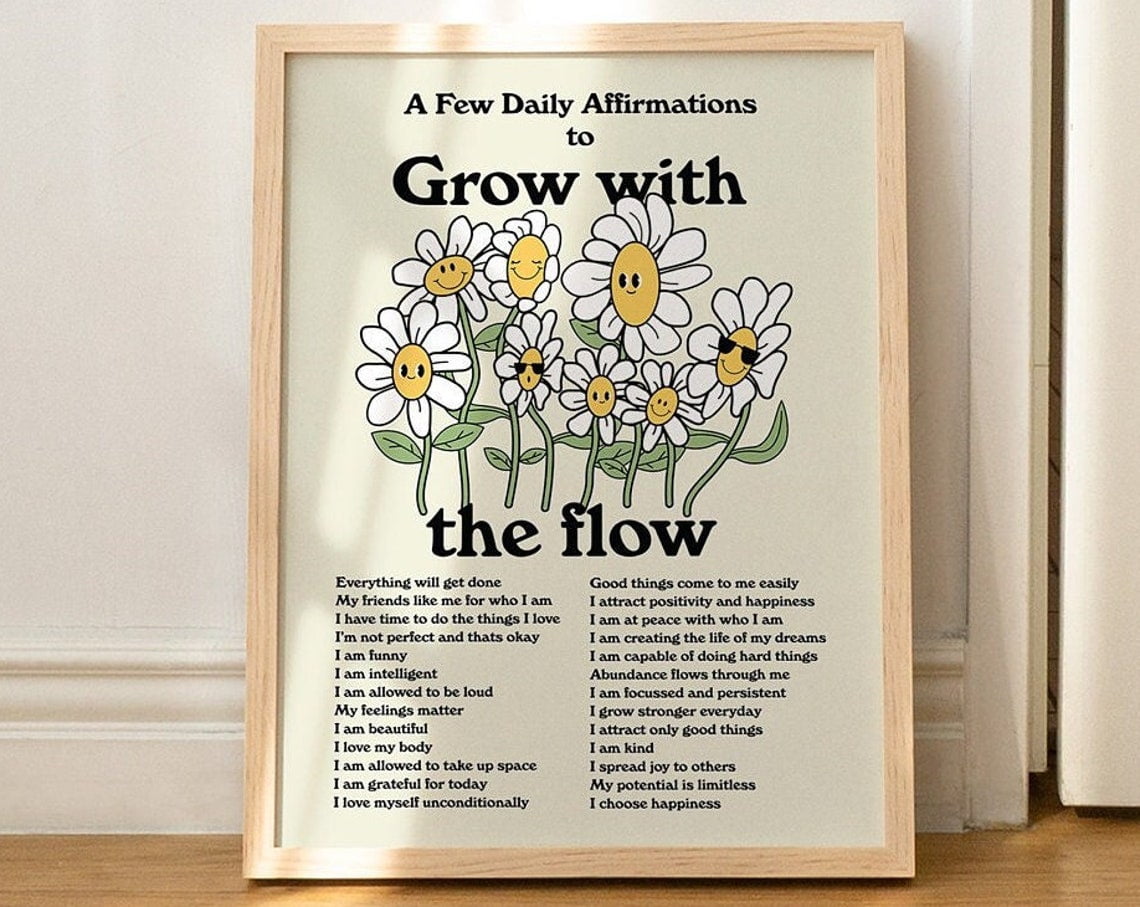 Affirmations Wall Print, Aesthetic Flowers Poster, Positive Selfcare ...