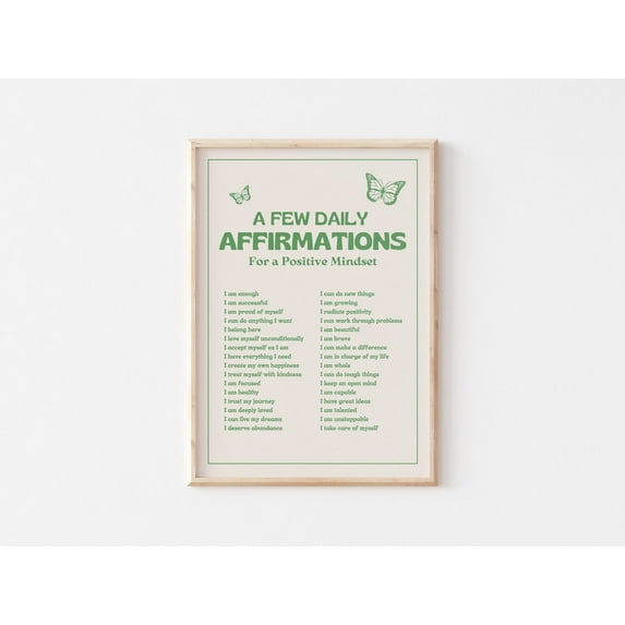 Affirmations Wall Print, Positive Daily Affirmations Poster, Retro Wall ...