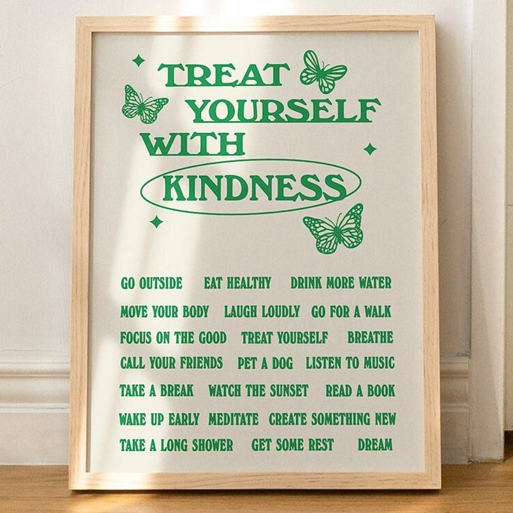 Affirmations Wall Print, Positive Self Care Poster, Trendy 70S Retro ...