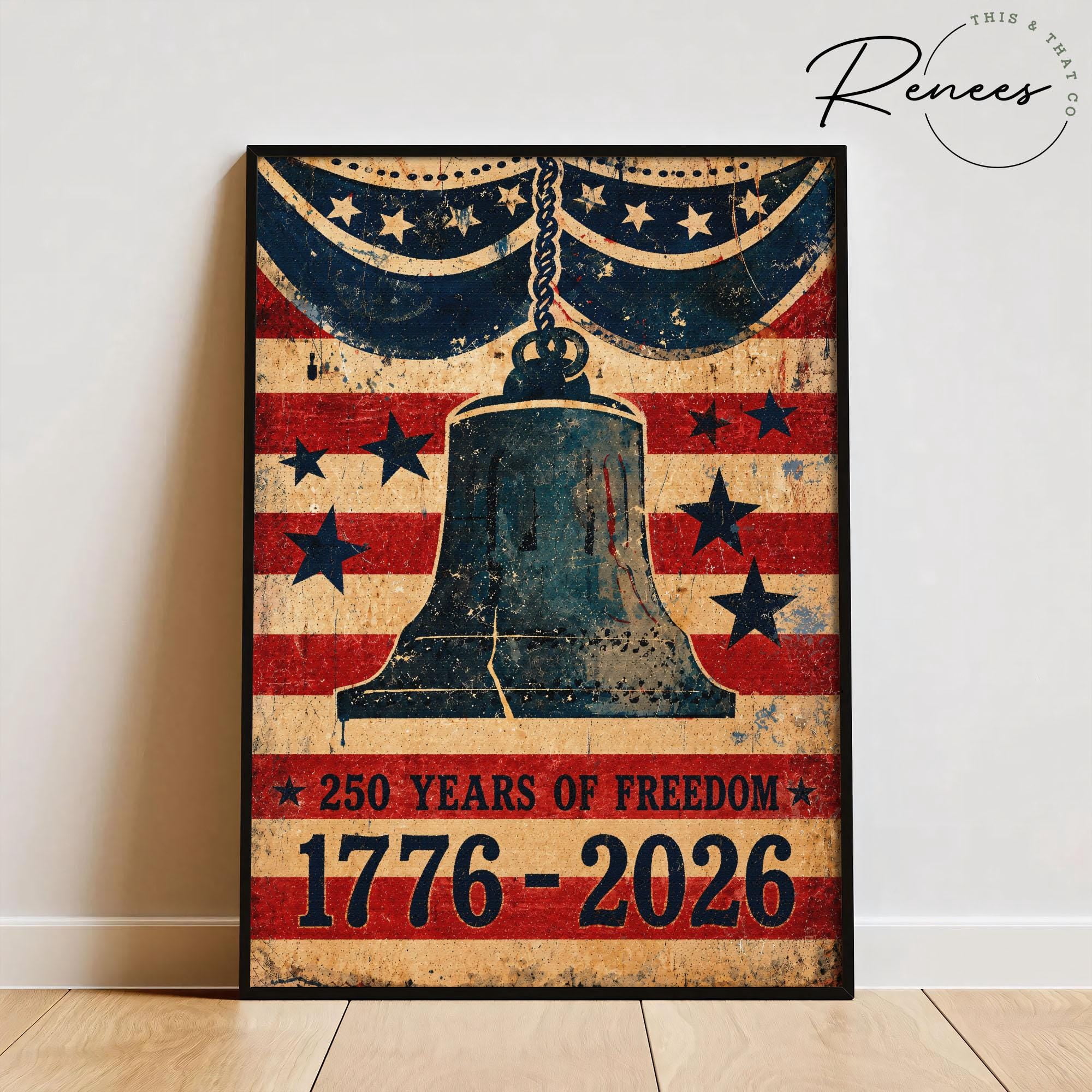 Affixzi 250 Years of Freedom Wall Art, Liberty Bell Patriotic Poster ...