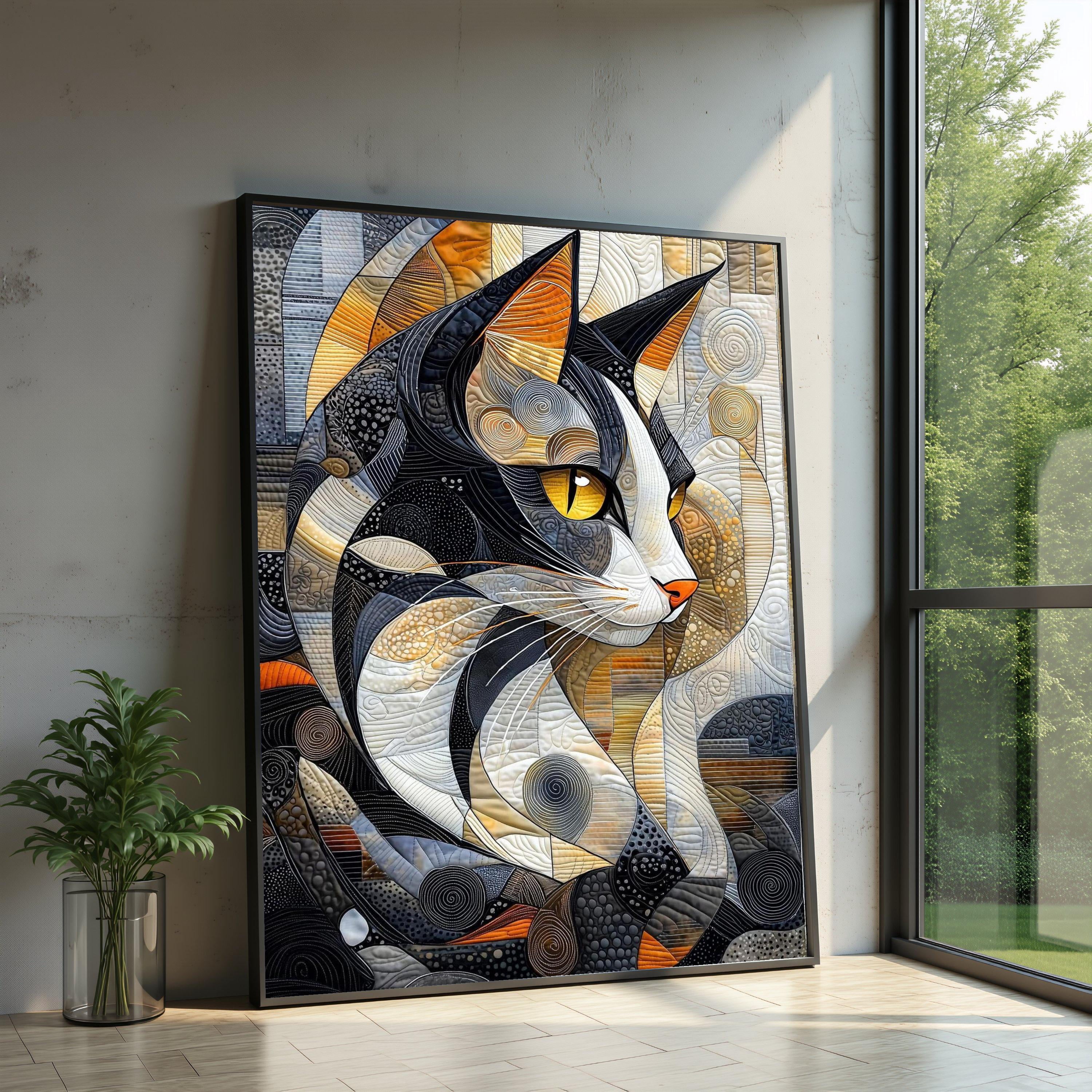 Affixzi Abstract Cat Portrait Wall Art, Modern Geometric Feline Design ...