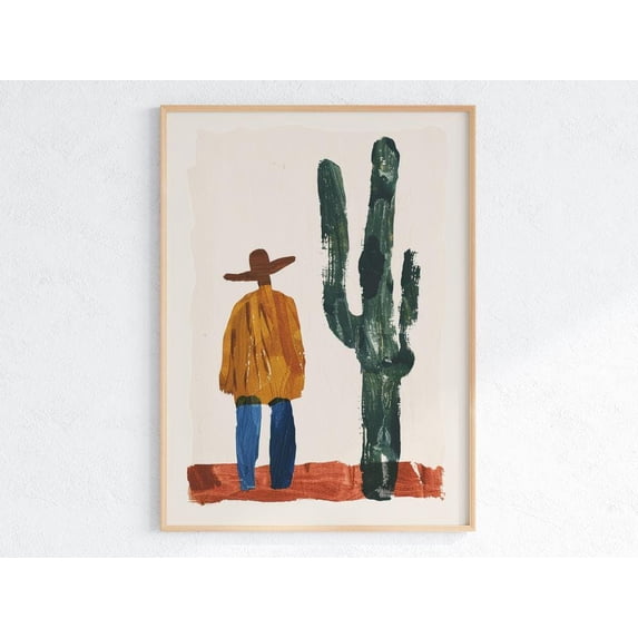 Affixzi Abstract Cowboy and Cactus Wall Art – Modern Western Decor for ...