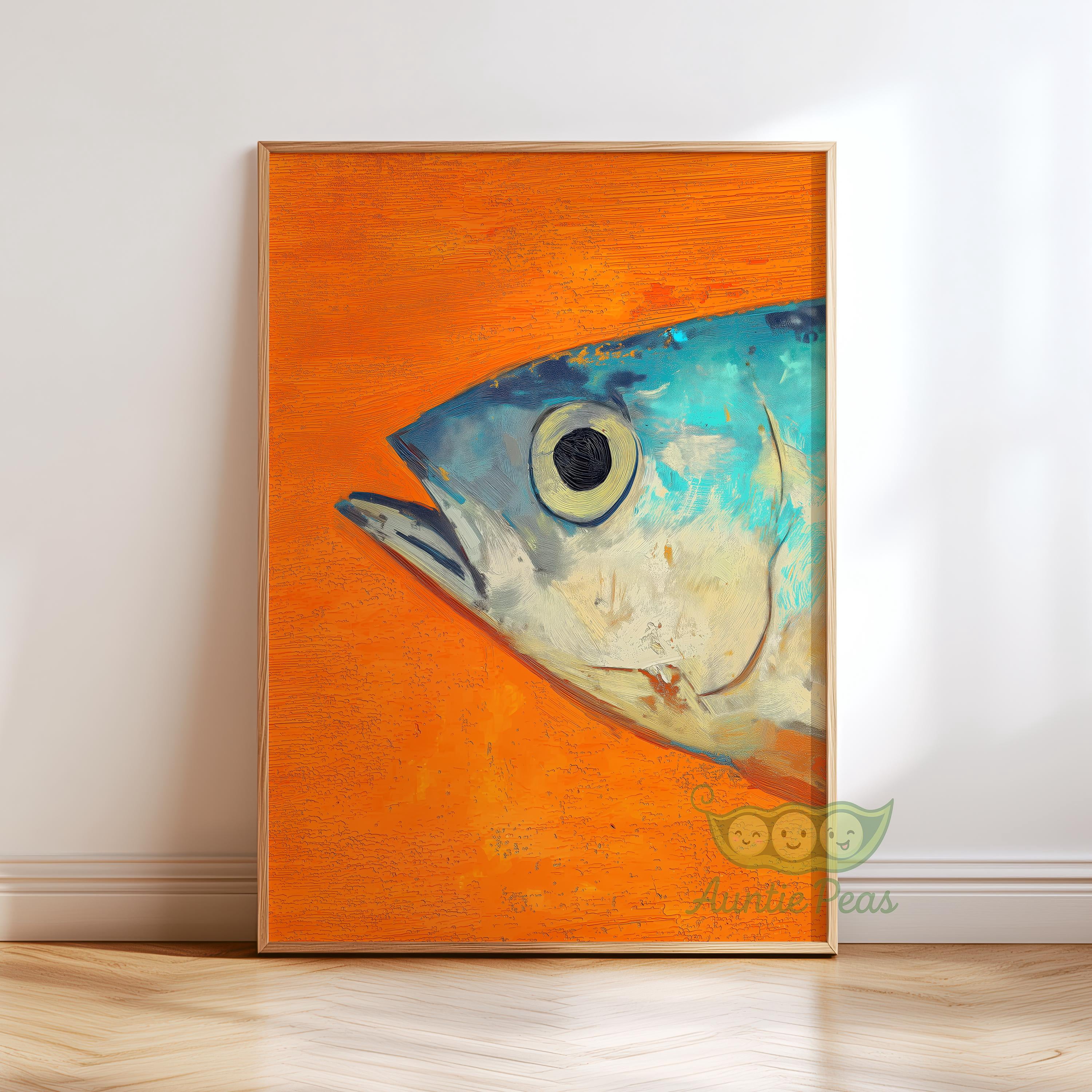 Affixzi Abstract Fish Wall Art, Bold Orange Coastal Print, Modern ...