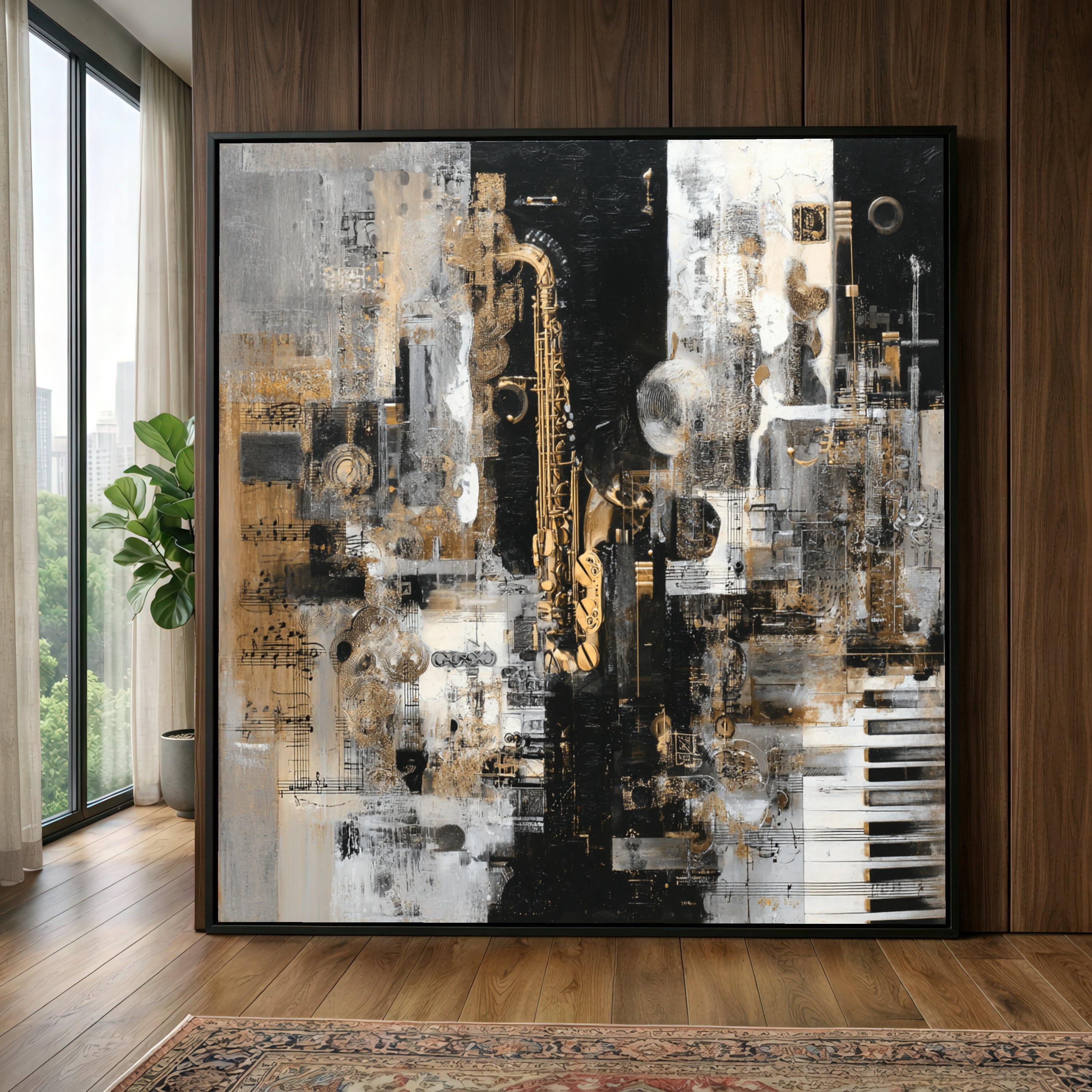 Affixzi Abstract Jazz Instrument Wall Art, Saxophone and Piano, Music ...