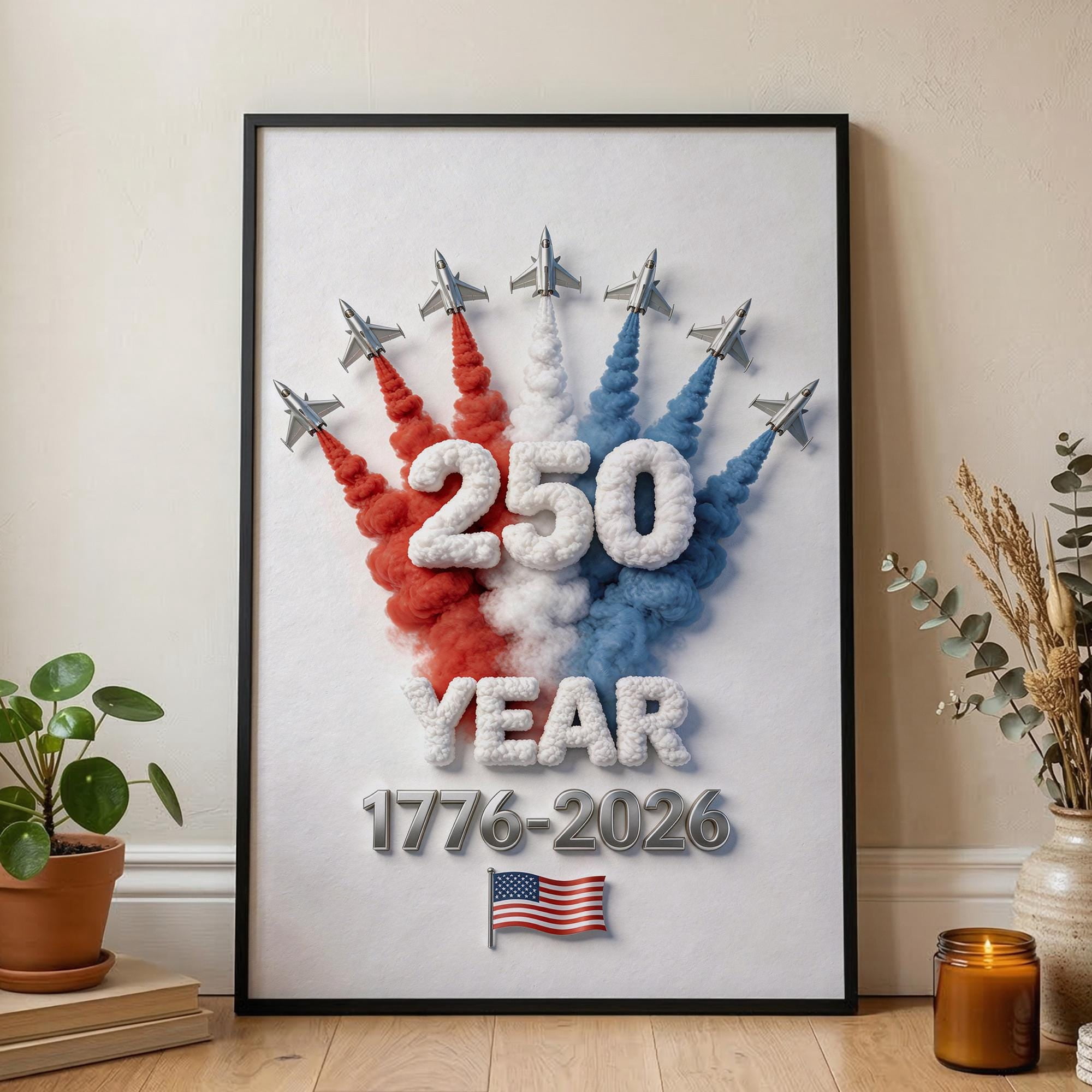 Affixzi America 250 Jet Formation Wall Art, Patriotic Air Show Poster ...