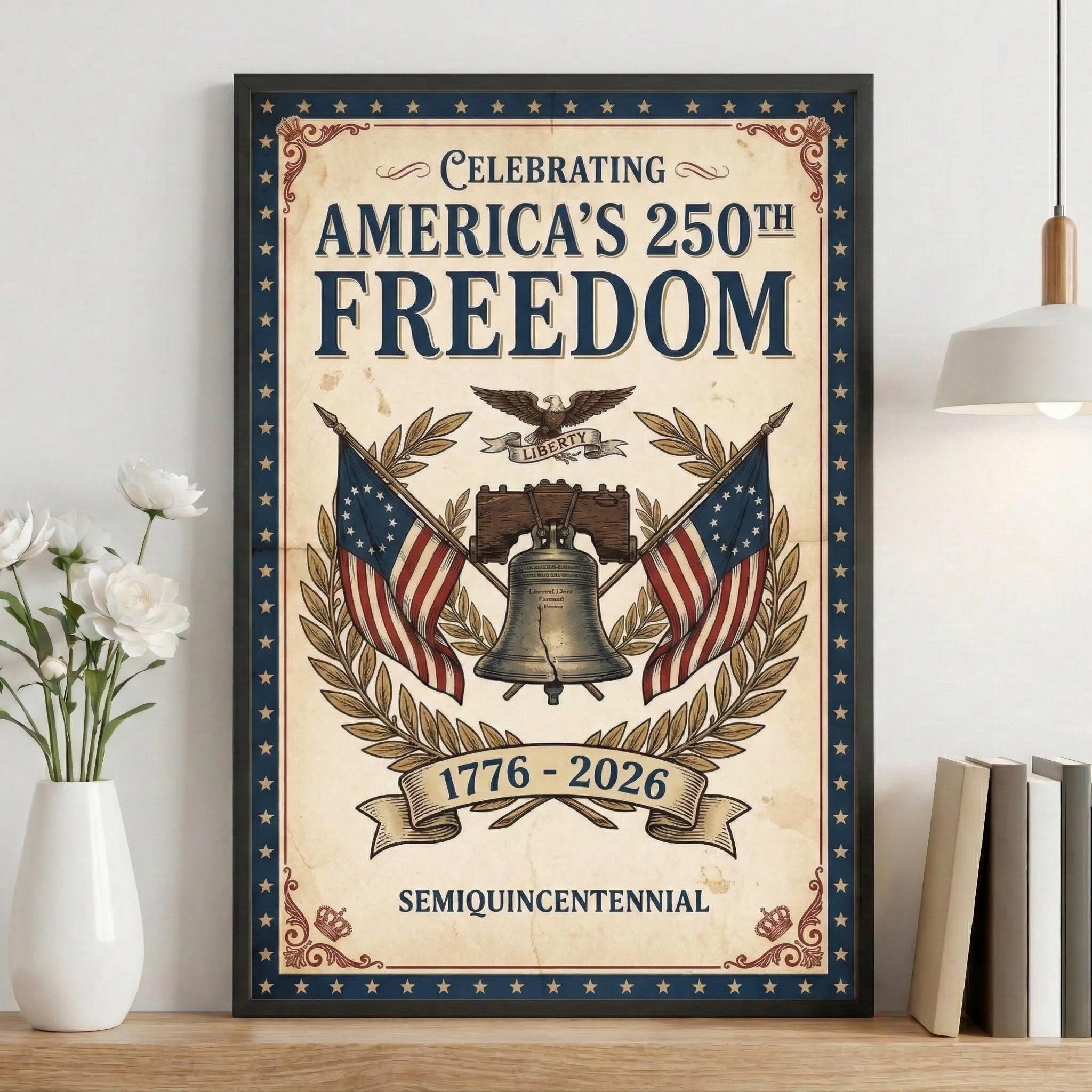 Affixzi America 250 Semiquincentennial Poster, Vintage Liberty Bell ...