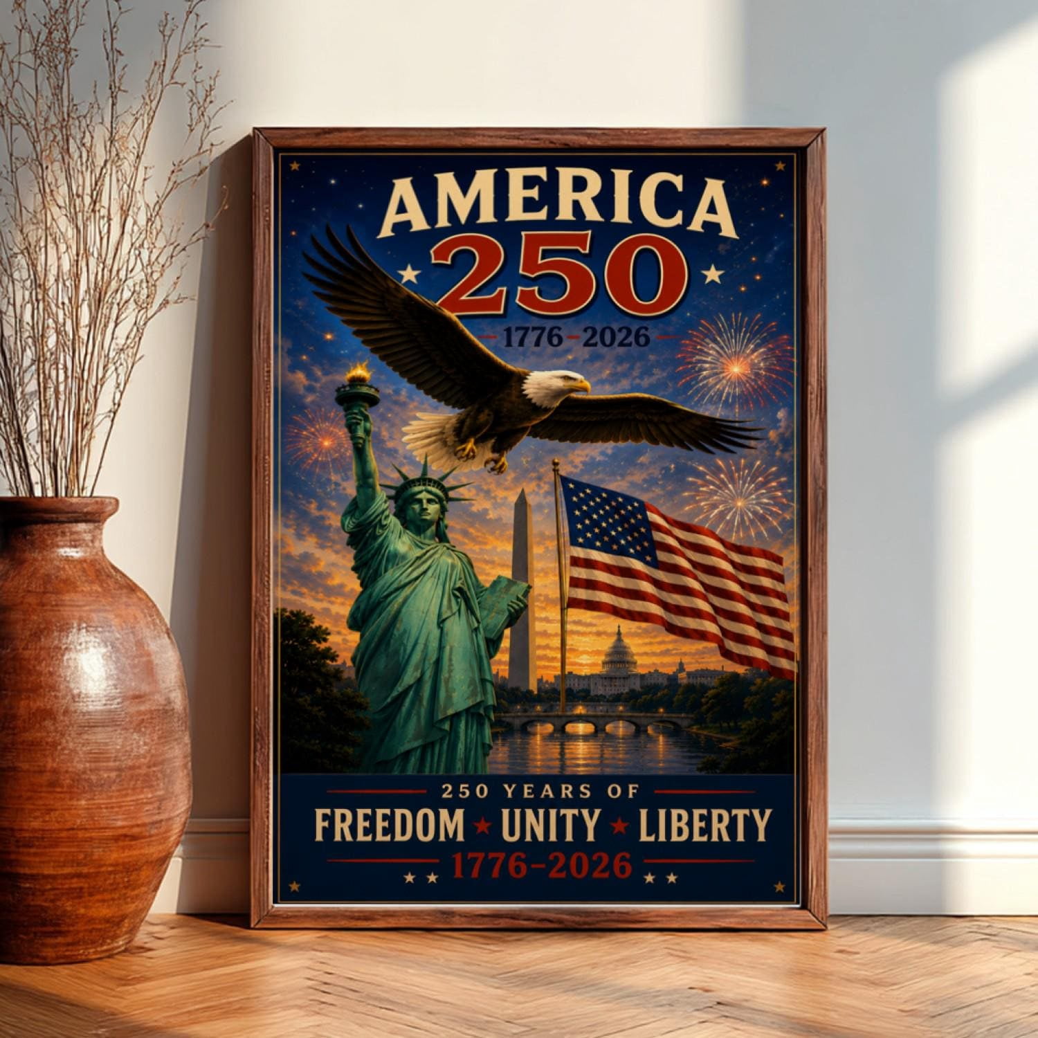 Affixzi America 250 Years Unity Liberty Poster, Patriotic USA Wall Art ...