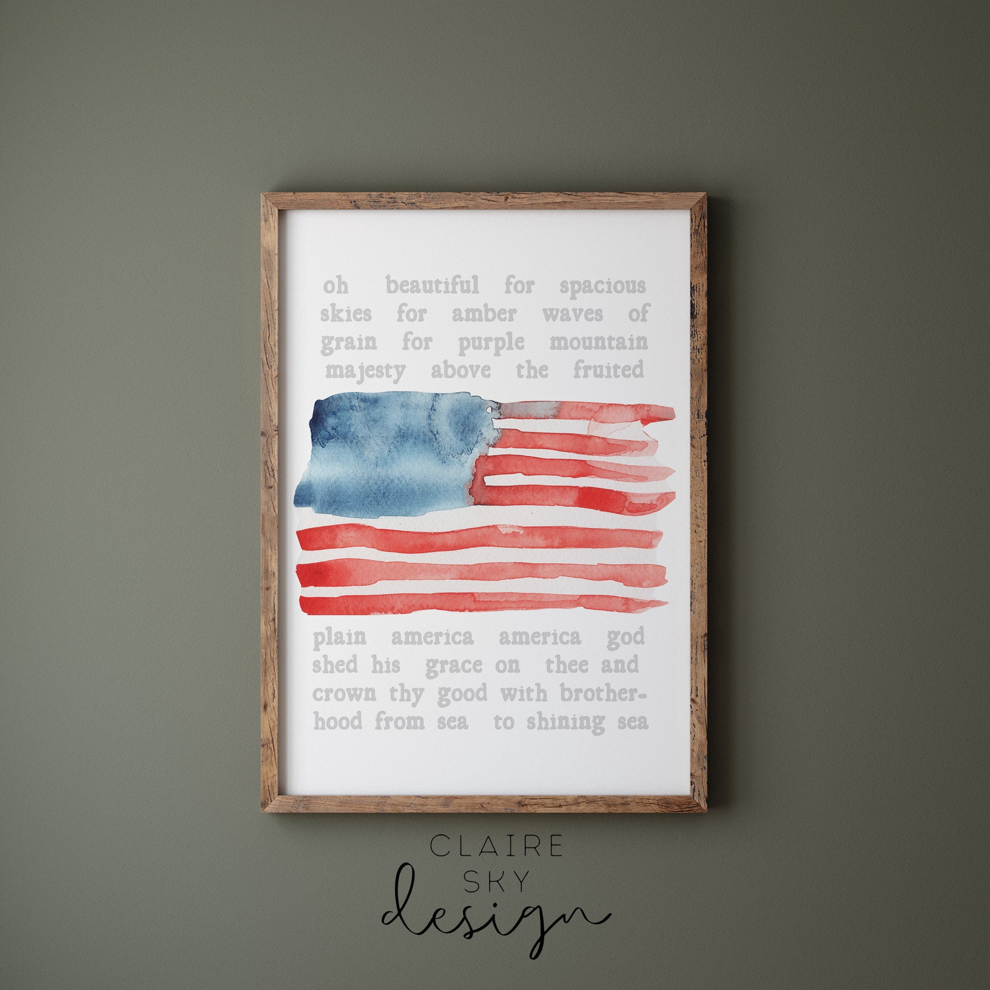 Affixzi America the Beautiful Wall Art, Watercolor American Flag Wall ...