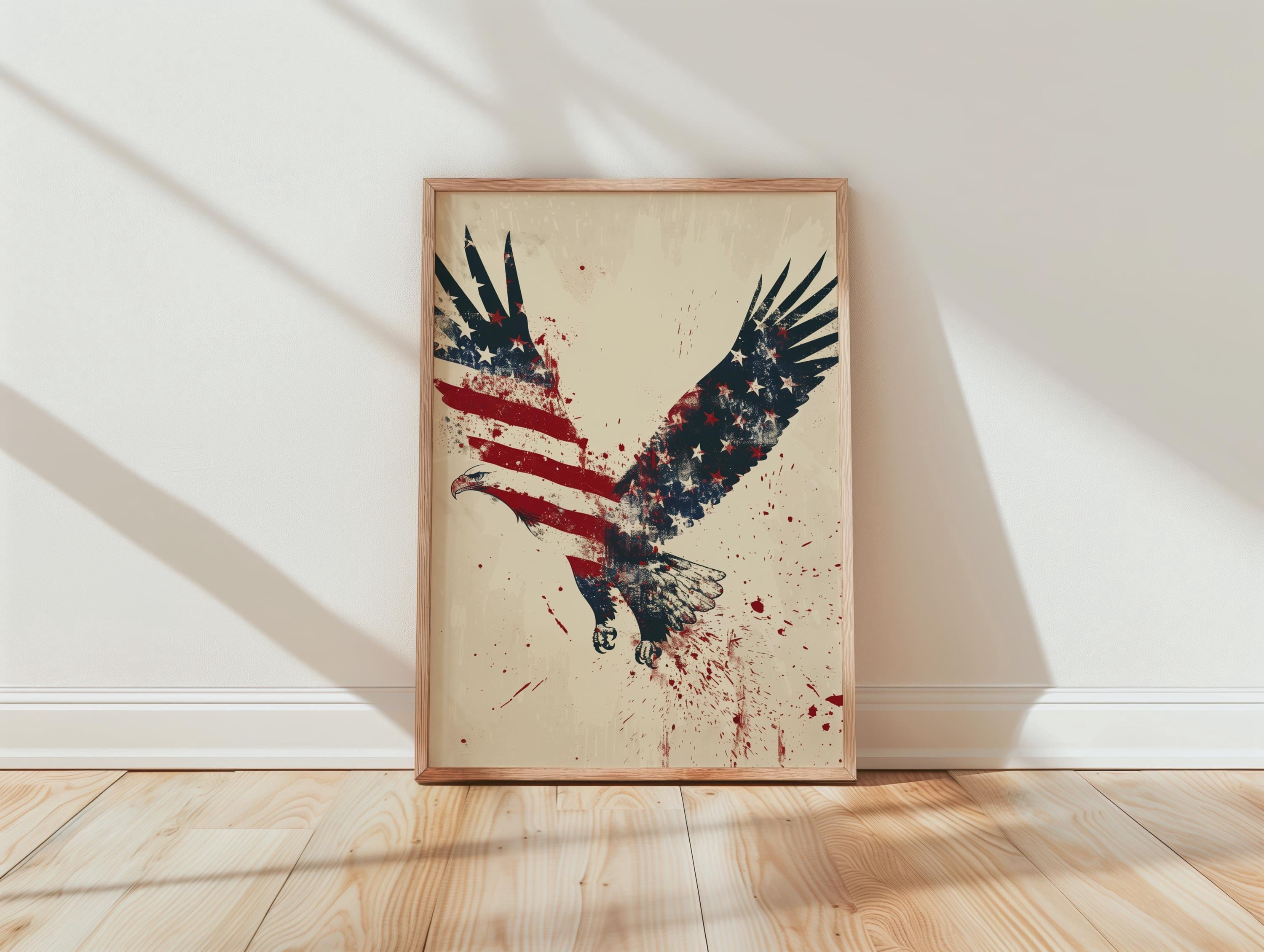 Affixzi American Bald Eagle Vintage Distressed Print, Patriotic Red ...