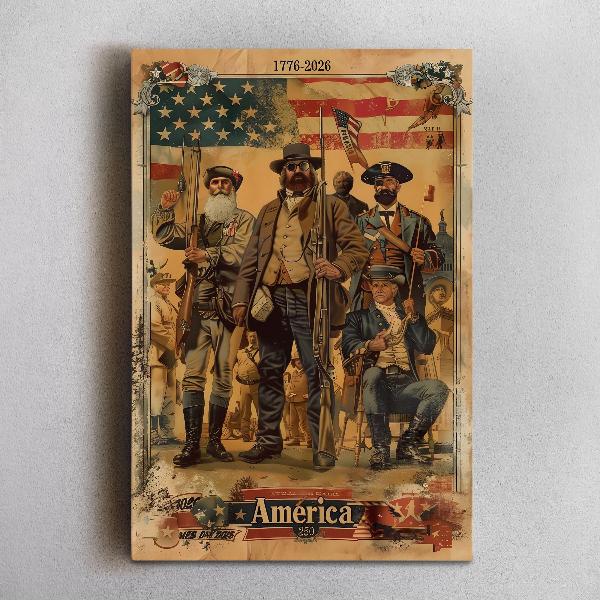 Affixzi American Characters 1776-2026 USA Tribute Poster, Wall Decor ...