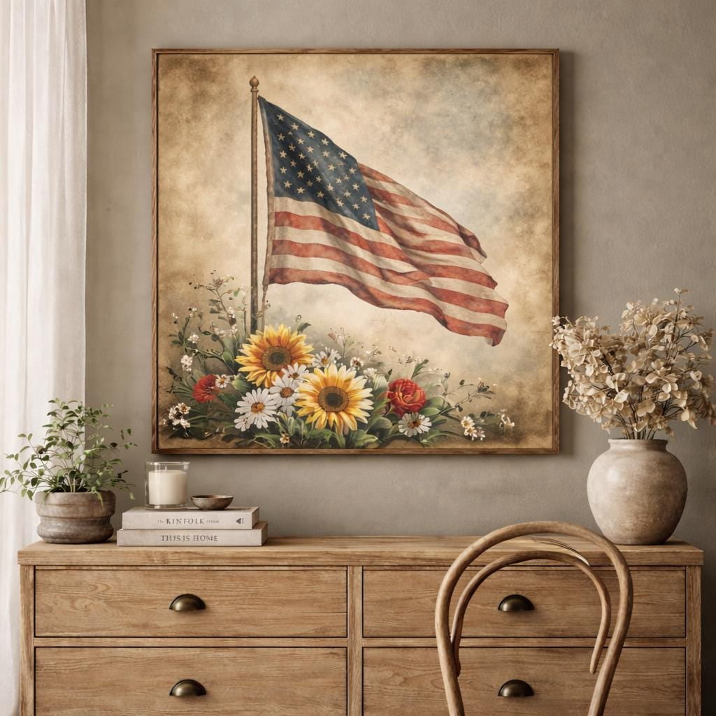 Affixzi American Flag Floral Poster Patriotic 4th of July 250th ...