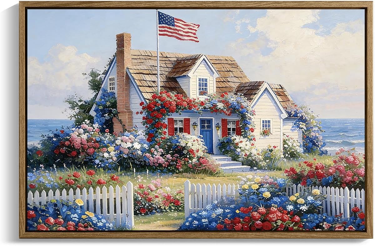 Affixzi American Flag Wall Art, Floral Patriotic Poster Print, Vintage ...