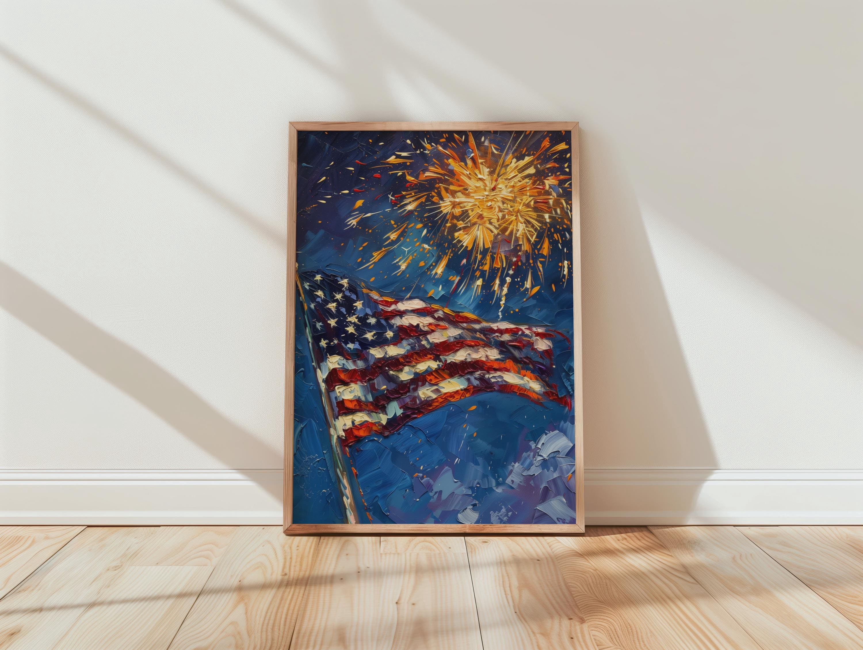 Affixzi American Flag Wall Art Print, Impressionist Patriotic Decor ...