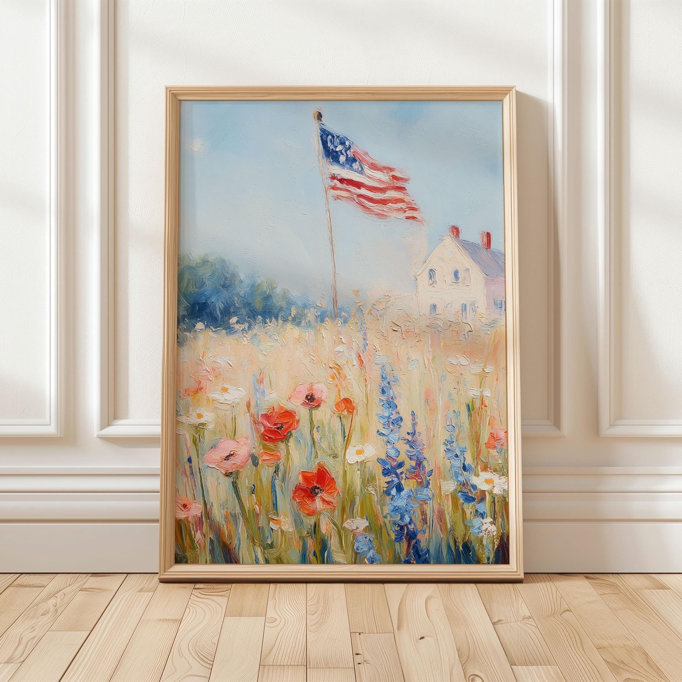 Affixzi American Flag Wildflower Wall Art, Patriotic Farmhouse Print ...