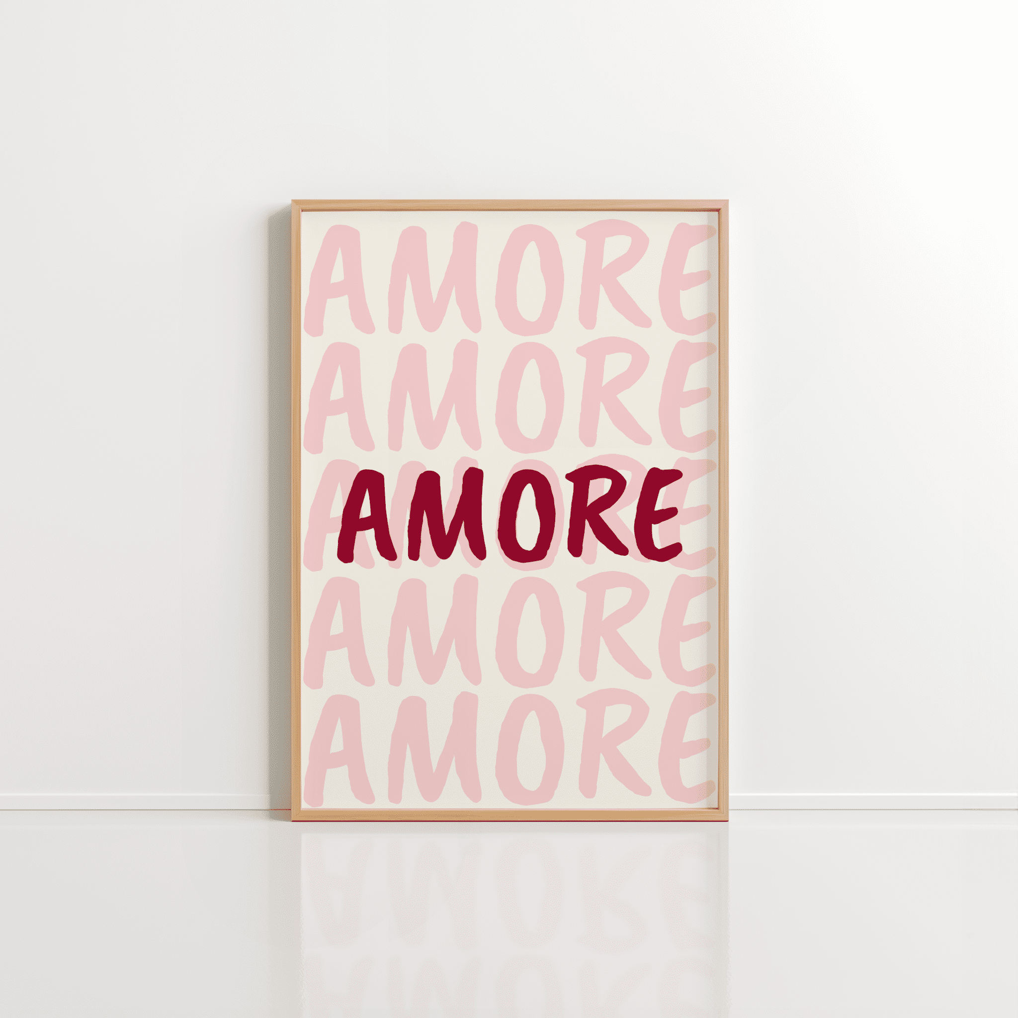 Affixzi Amore Pink Wall Art, Romantic Typography Print, Modern ...