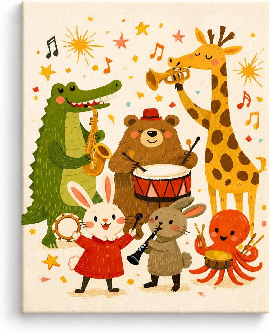 Affixzi Animal Band Nursery Wall Art Vintage Wall Decor Animal Prints ...