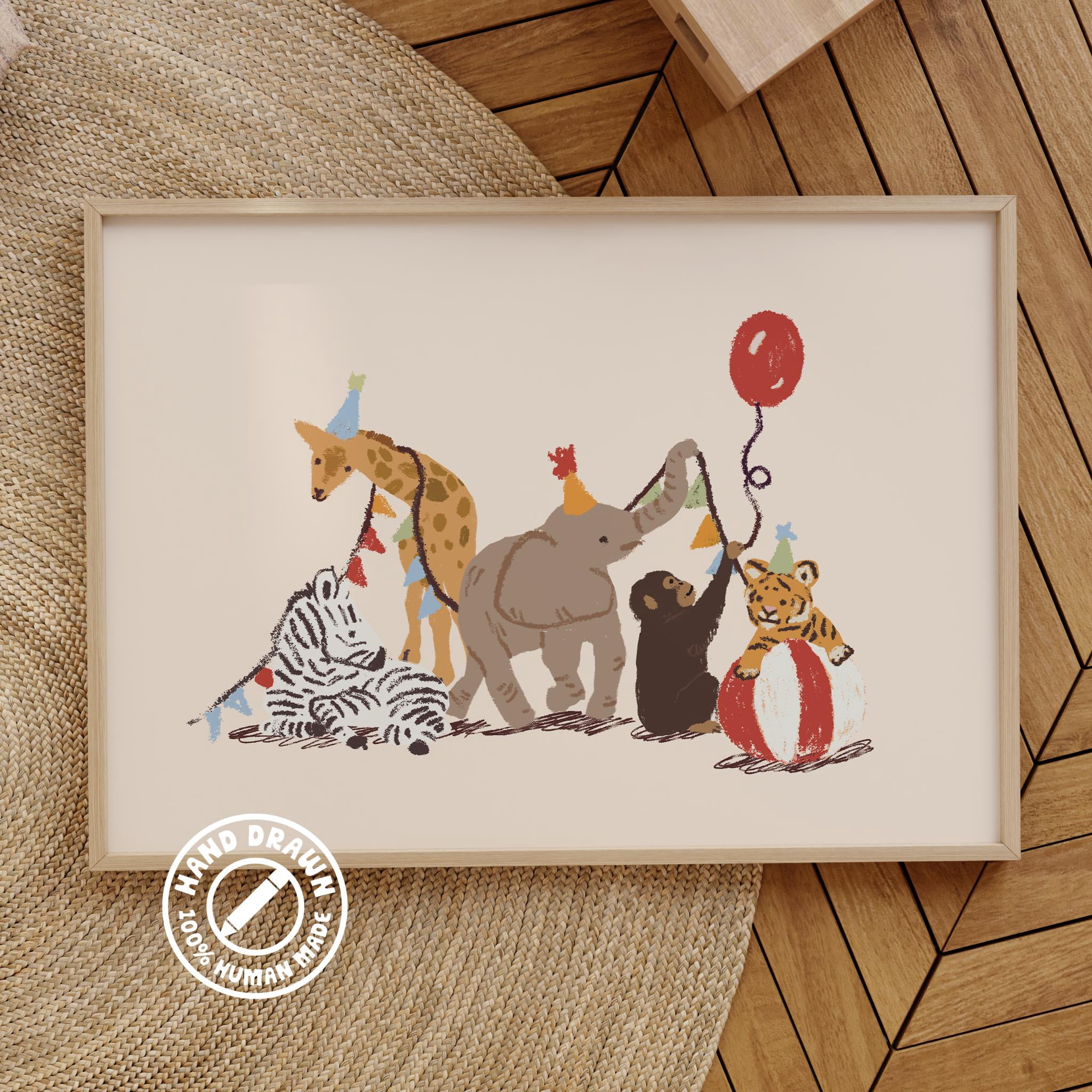 Affixzi Animal Party Parade Print - Jungle Bedroom Decor - Horizontal ...