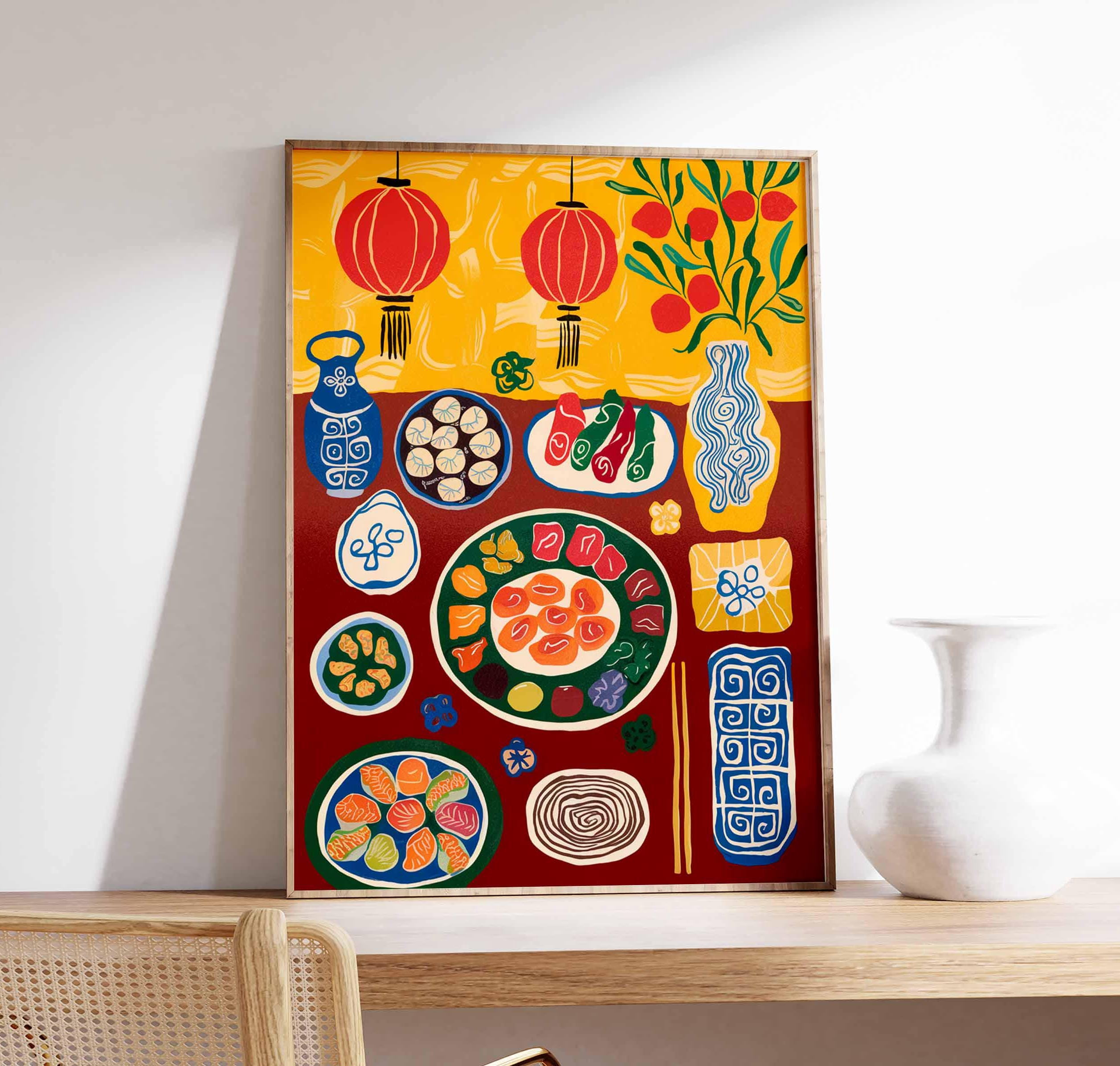 Affixzi Asian Cuisine Art Print, Oriental Kitchen Decor, Dinner Table ...