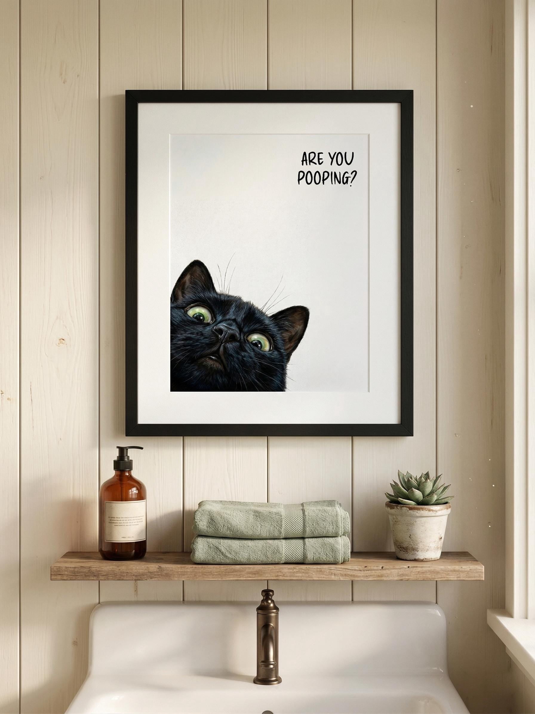 Affixzi Bathroom Cat Print, Toilet Wall Art, Are You Pooping Sign, Cat ...