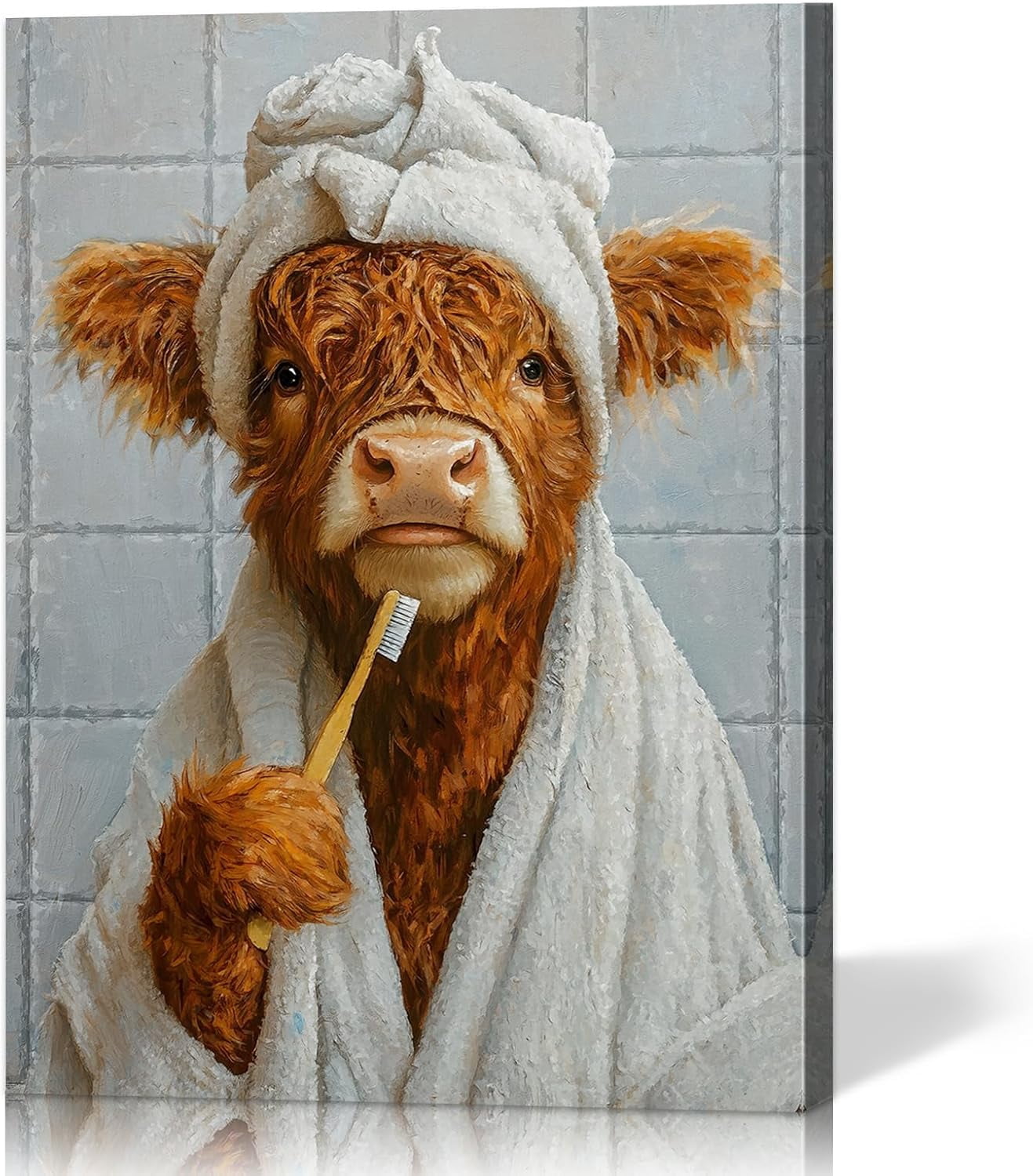 Affixzi Bathroom Wall Art, Cow Brushing Teeth Posters Prints with Inner ...