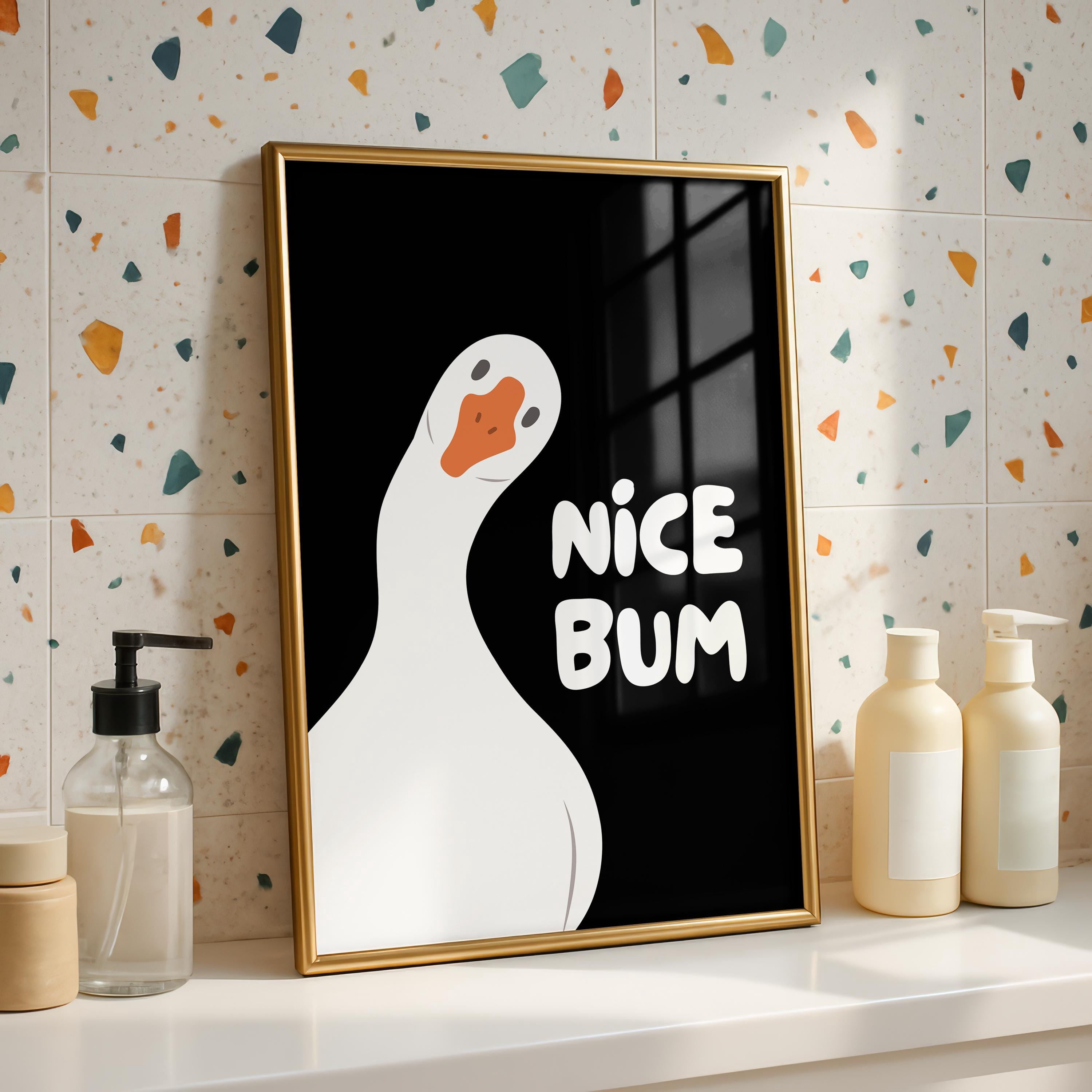Affixzi Bathroom Wall Art Print, Nice Bum Bathroom Decor, Black Matte ...