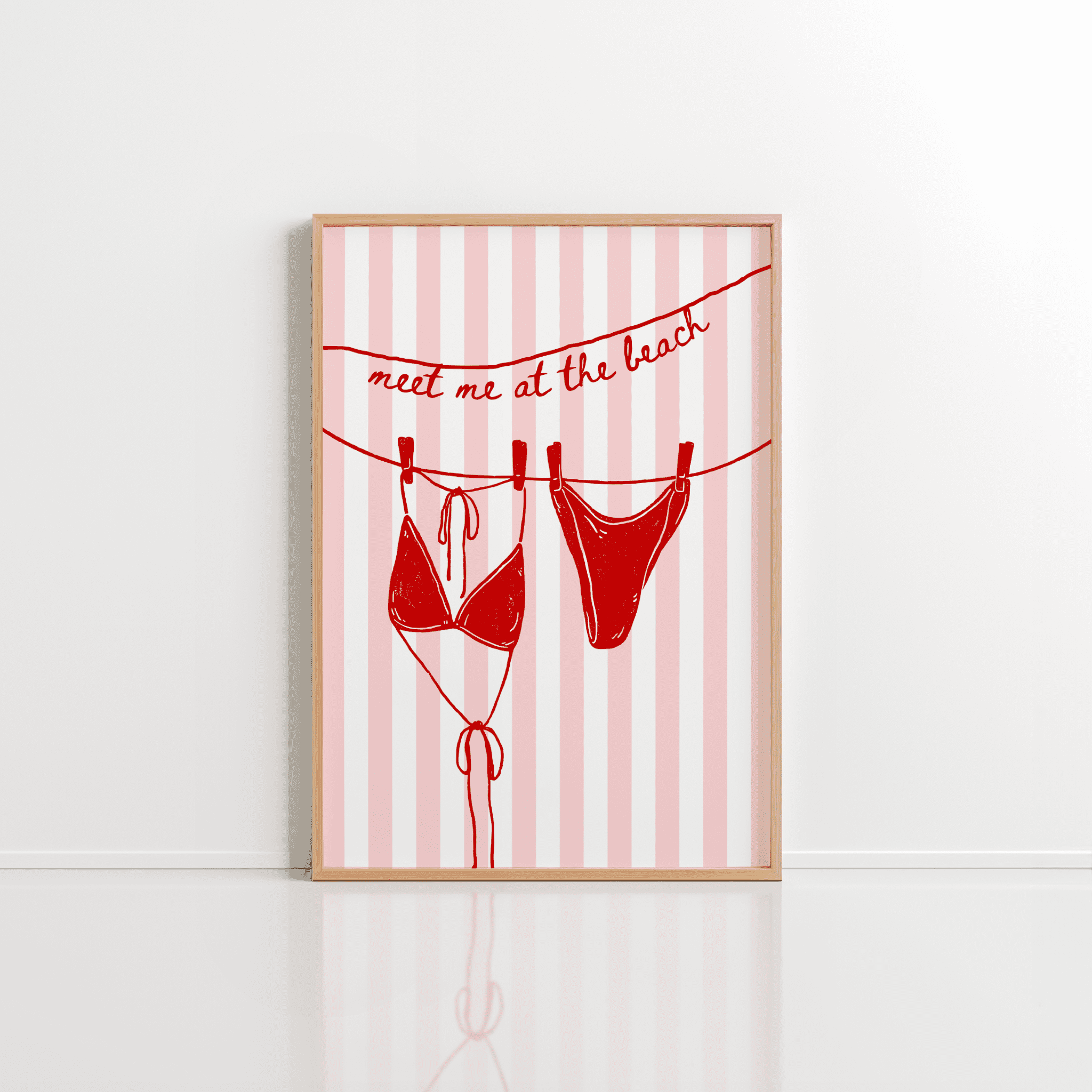 Affixzi Beach Bikini, Line Art Design, Red Coastal Print, Graphic ...