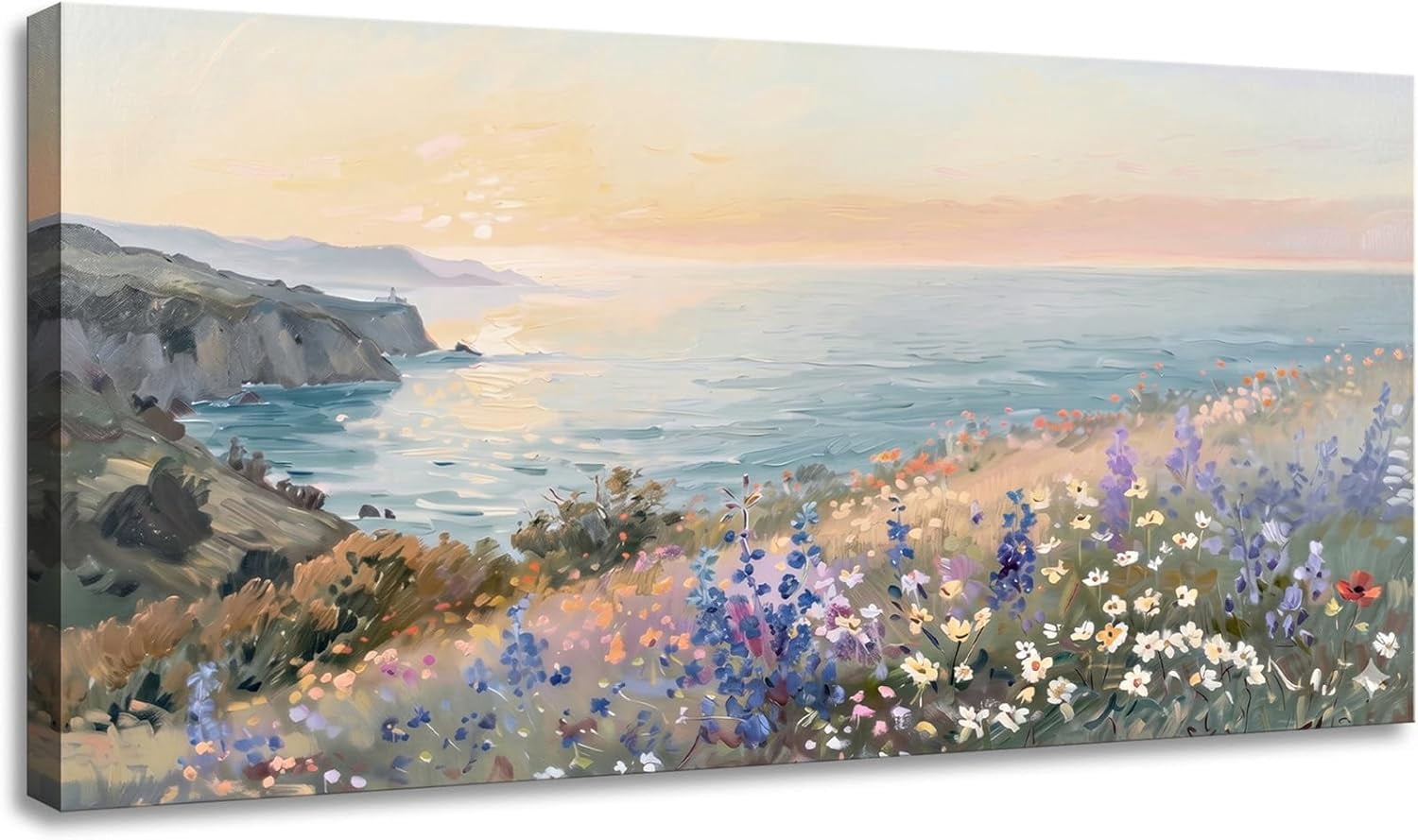 Affixzi Beach Colorful Flowers Large Canvas Wall Art Textured Coastal ...