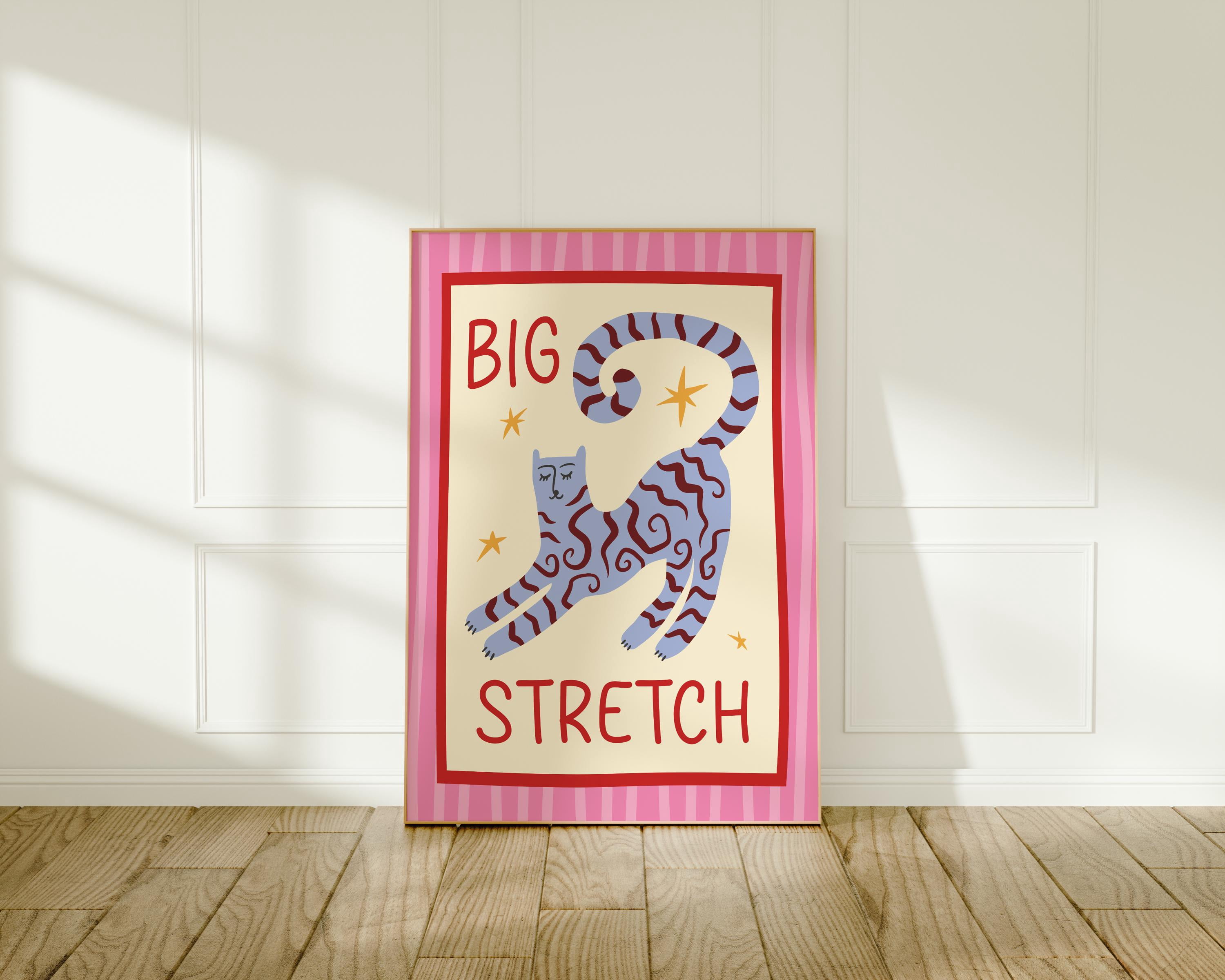 Affixzi Big Stretch Cat Art Print: Maximalist Bedroom Decor, Unframed ...