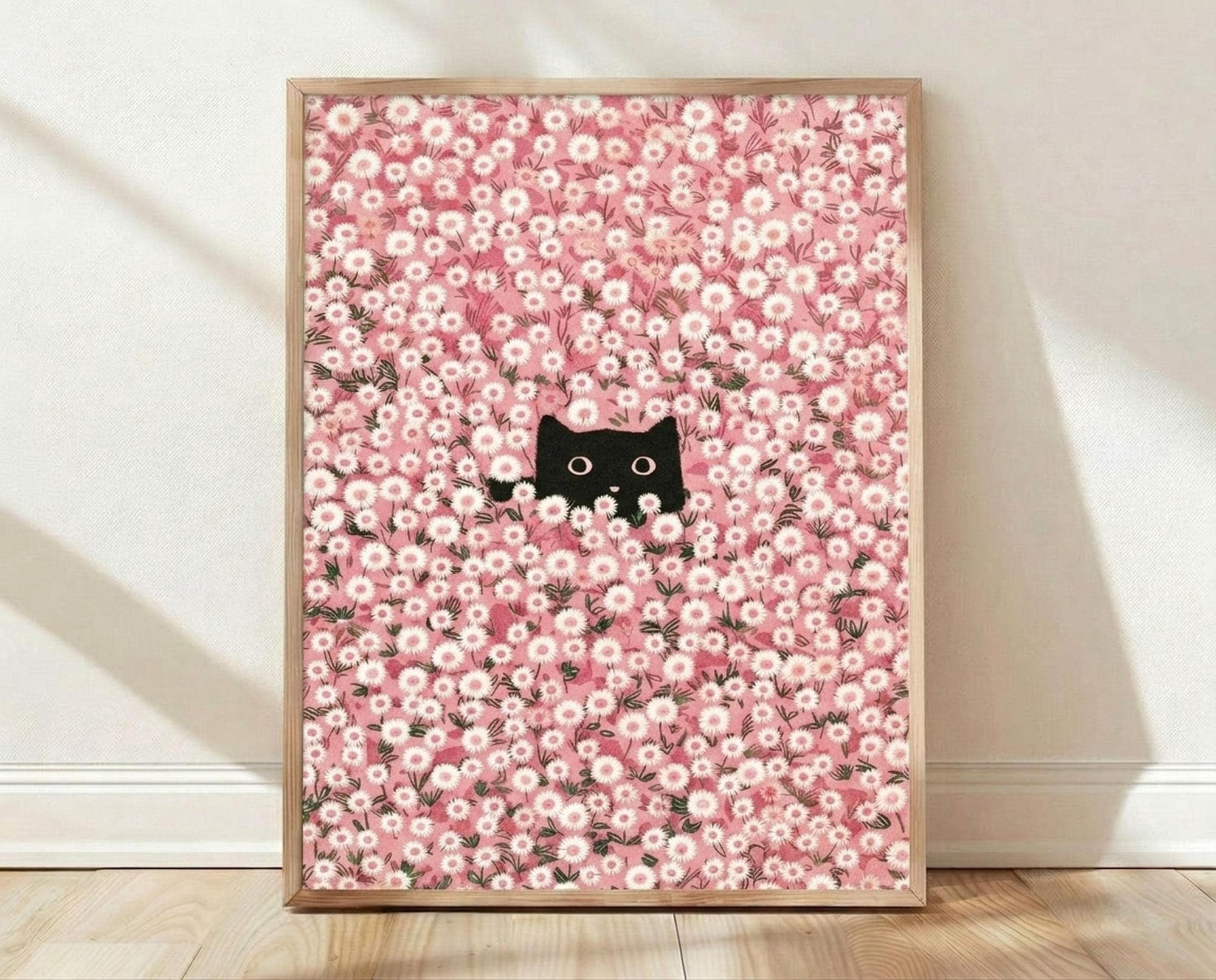 Affixzi Black Cat Art Print, Floral Wall Art, Daisy Poster, Nursery ...