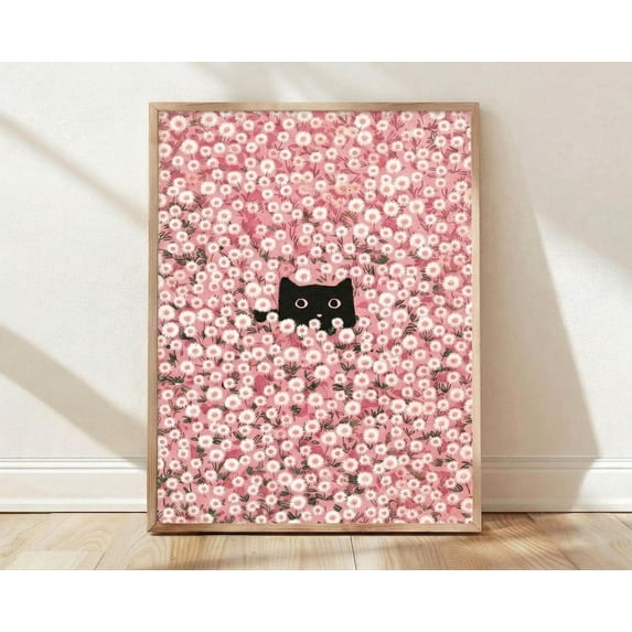 Affixzi Black Cat Art Print, Floral Wall Art, Daisy Poster, Nursery ...