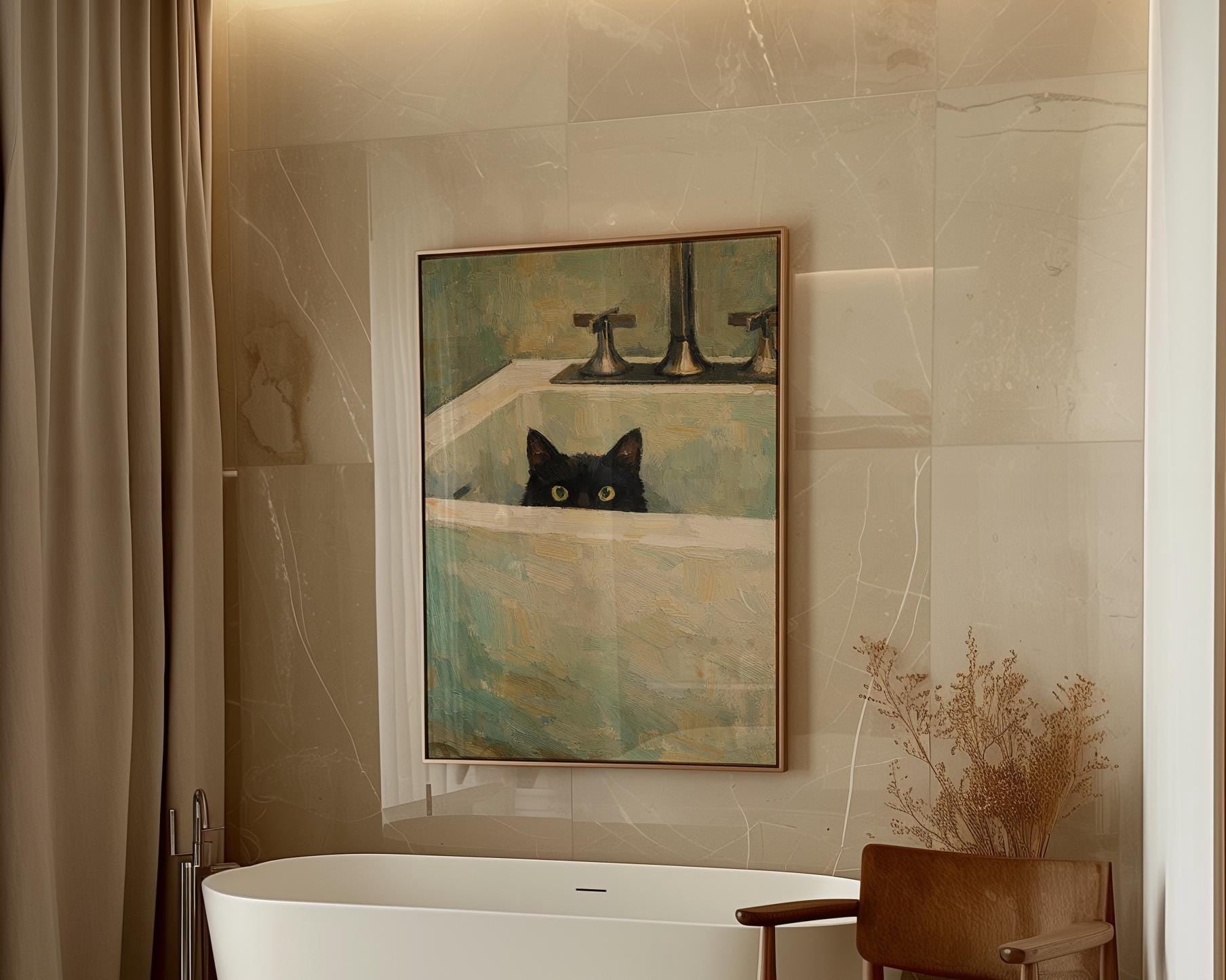 Affixzi Black Cat Peeking Over Bathtub Wall Art, Bathroom Decor, Cat ...