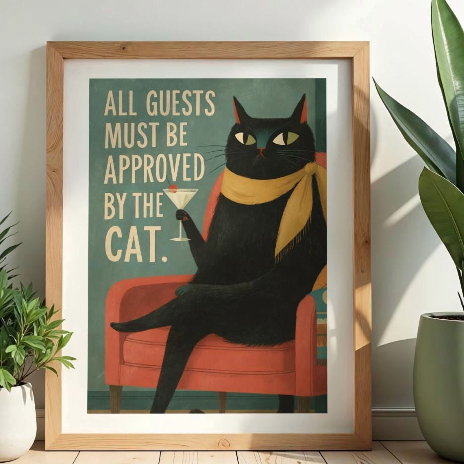 Affixzi Black Cat Poster Print, Retro Cat Print, Funny Artwork, All ...