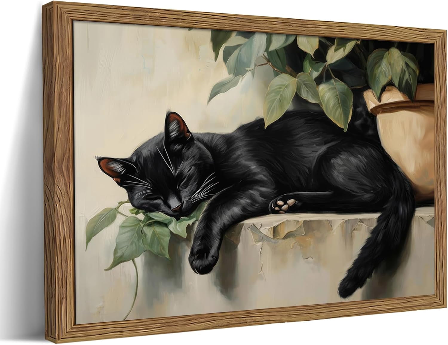 Affixzi Black Cat Wall Art, Vintage Sleeping Cat Picture, Cute Animal ...