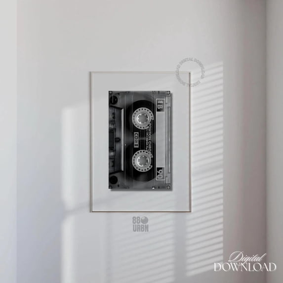 Affixzi Black and White Retro Cassette Print Mix Tape Music Wall Art ...