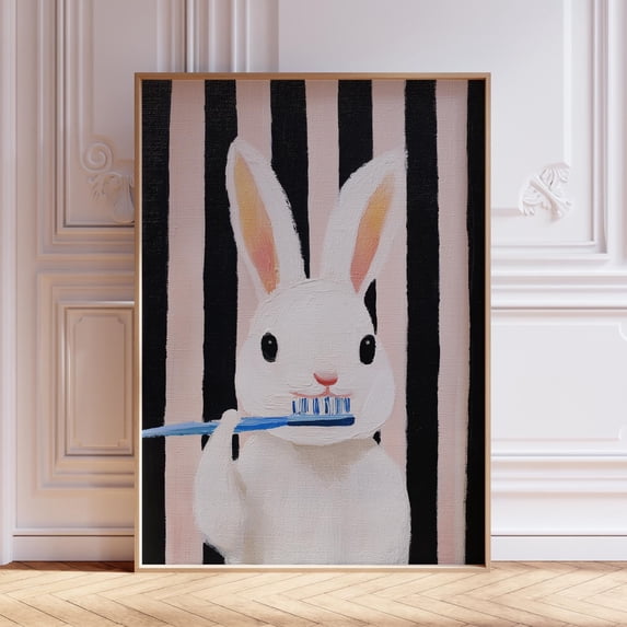 Affixzi Black and White Striped Bunny Brushing Teeth Dental Office Wall ...
